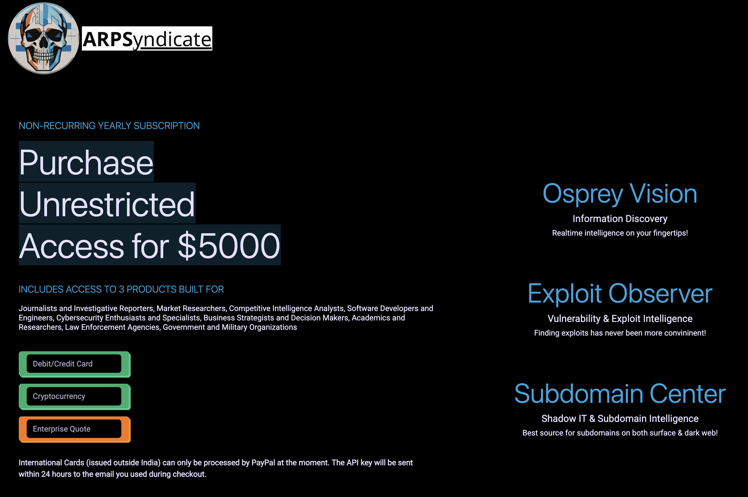 A.R.P. Syndicate | Pricing | Purchase Unrestricted Access for $5000